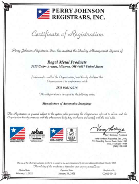 Certifications - Regal Metal Products